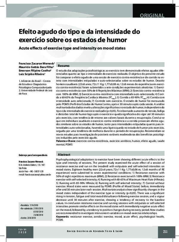 (PDF) Efeito Agudo Do Tipo e Da Intensidade Do Exercício Sobre Os ...