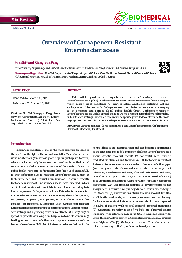 (PDF) Overview of Carbapenem-Resistant Enterobacteriaceae