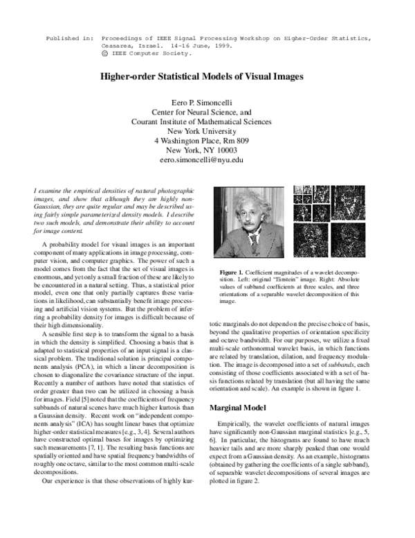 Pdf Higher Order Statistical Models Of Visual Images Eero P Simoncelli