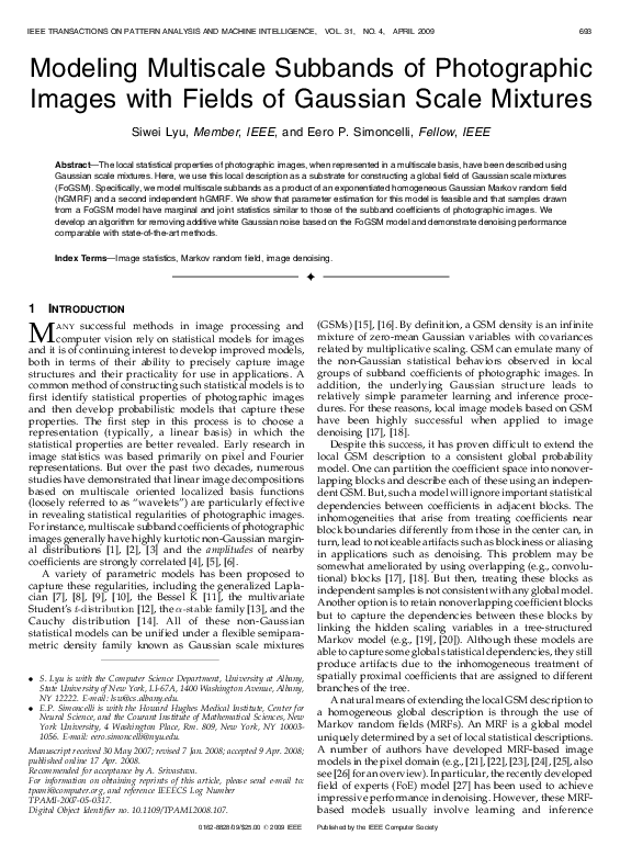 (PDF) Modeling Multiscale Subbands of Photographic Images with Fields of Gaussian Scale Mixtures