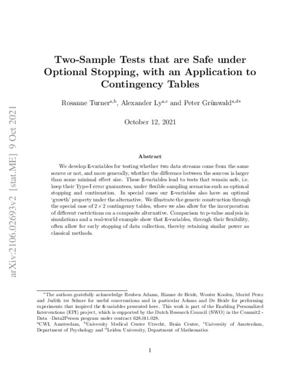 (PDF) Two-Sample Tests that are Safe under Optional Stopping, with an ...
