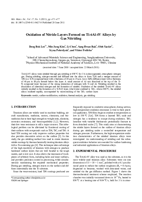 (PDF) Oxidation of nitride layers formed on Ti-6Al-4V alloys by gas ...