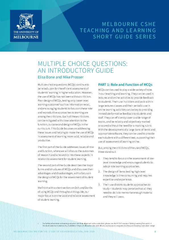 (PDF) Multiple Choice Questions: An Introductory Guide