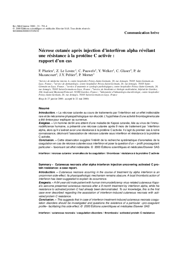 (PDF) Nécrose cutanée après injection d’interféron alpha révélant une ...