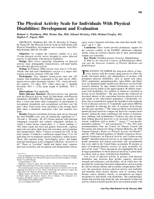 (PDF) The physical activity scale for individuals with physical ...