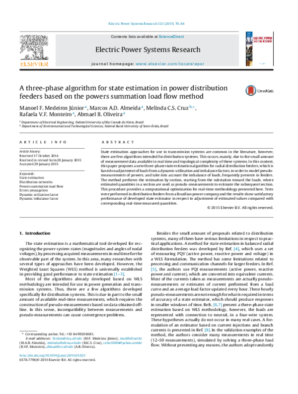 (PDF) A three-phase algorithm for state estimation in power distribution feeders based on the ...