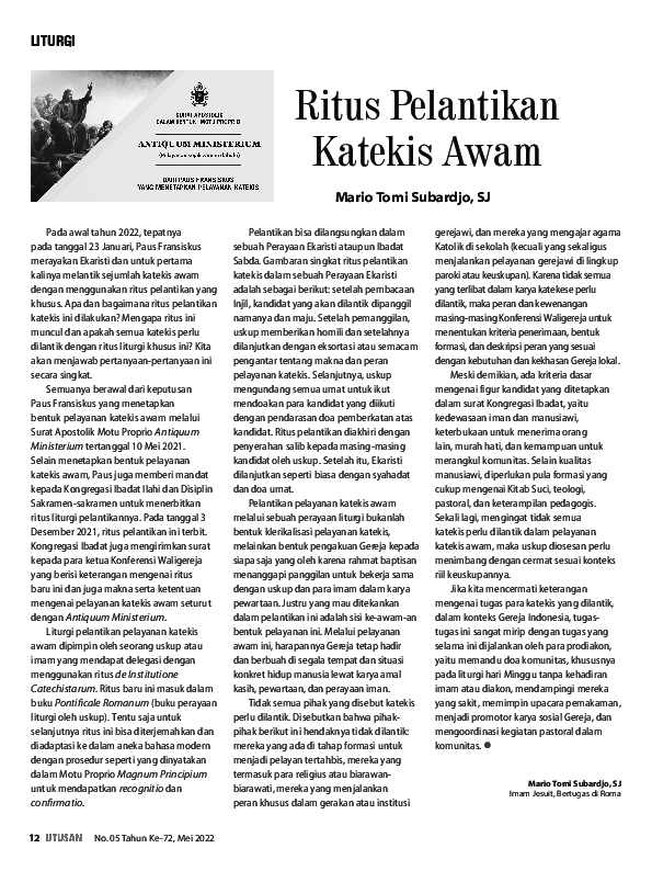 (PDF) RITUS PELANTIKAN KATEKIS AWAM