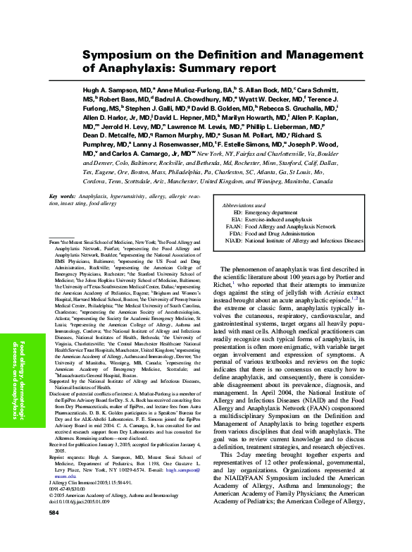 (PDF) Symposium on the Definition and Management of Anaphylaxis ...