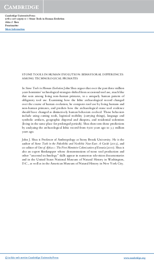 Pdf Stone Tools In Human Evolution Behavioral Differences Among