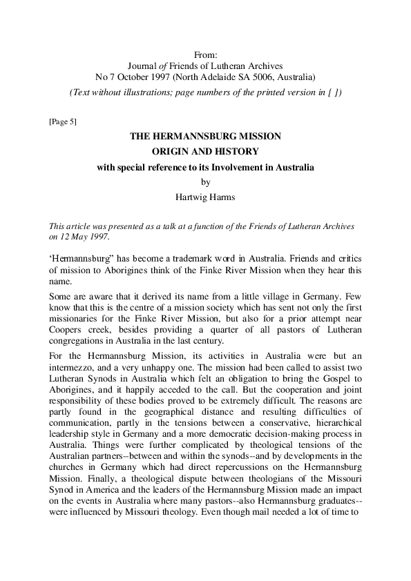 (PDF) The Hermannsburg Mission origin and history with special ...