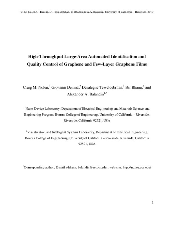 (PDF) Large-Area High-Throughput Identification and Quality Control of Graphene and Few-Layer ...