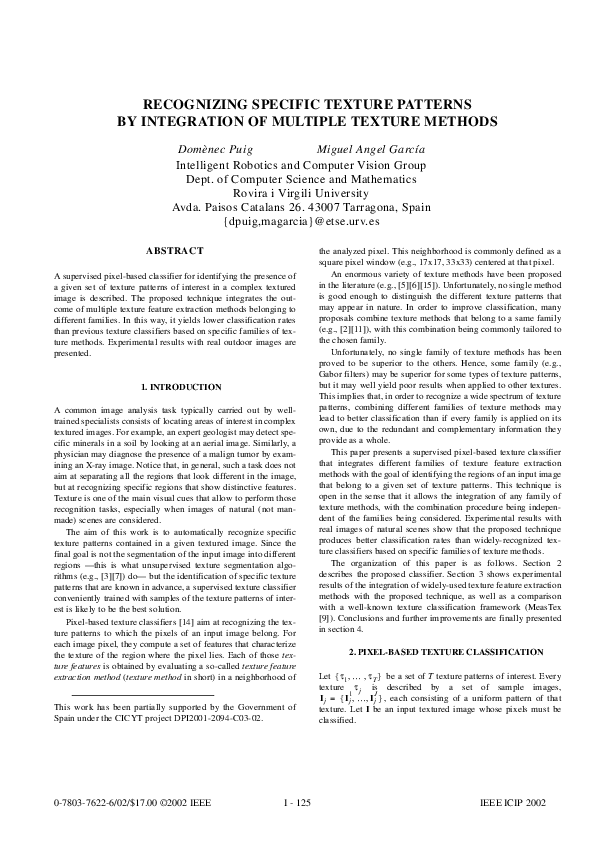 Pdf Recognizing Specific Texture Patterns By Integration Of Multiple