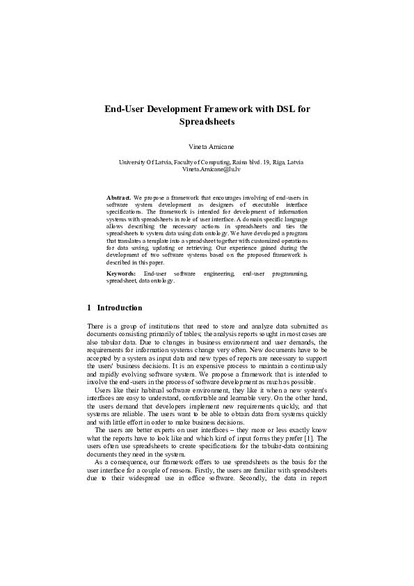 (PDF) End-User Development Framework with DSL for Spreadsheets