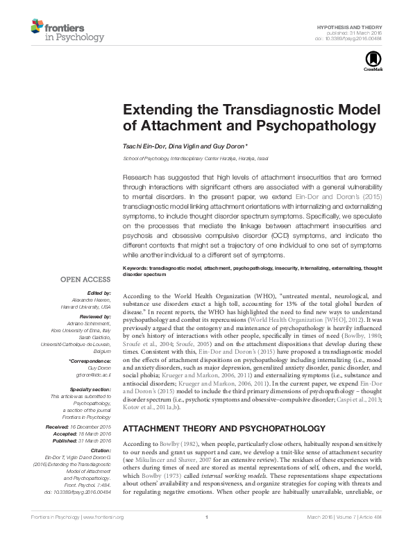 (PDF) Extending the Transdiagnostic Model of Attachment and ...