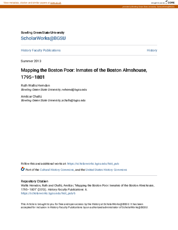 (PDF) Mapping the Boston Poor: Inmates of the Boston Almshouse, 1795–1801