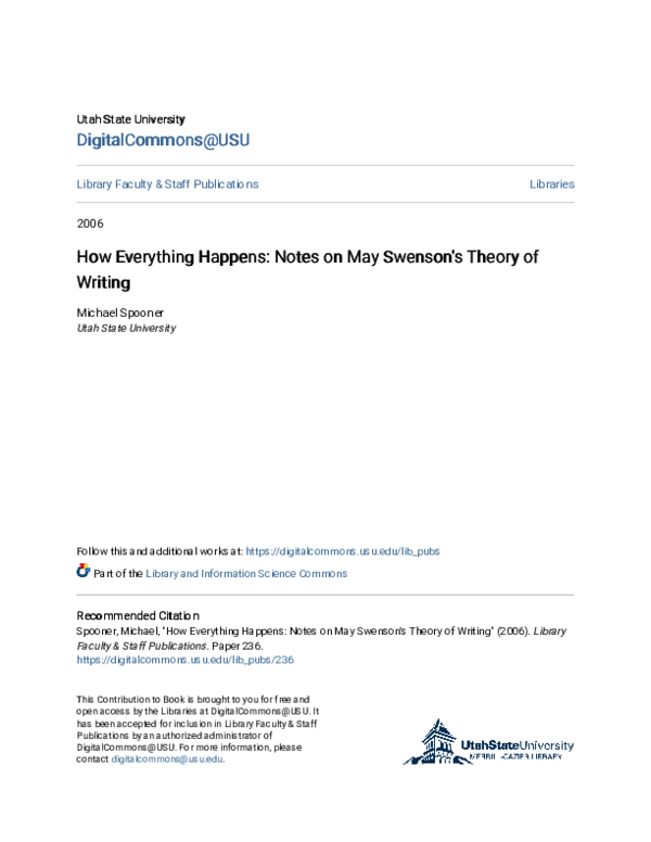 How Everything Happens: Notes on May Swenson's Theory of Writing