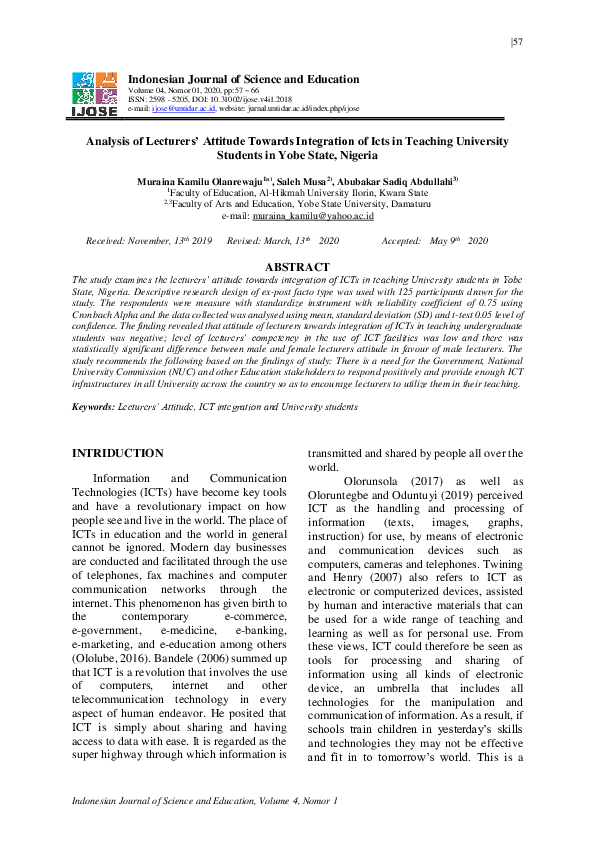 (PDF) Analysis of Lecturers’ Attitude Towards Integration of Icts in Teaching University ...
