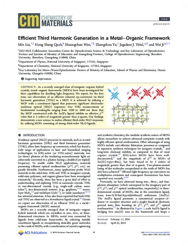 (PDF) Efficient Third Harmonic Generation in a Metal–Organic Framework | Hong Sheng Quah ...