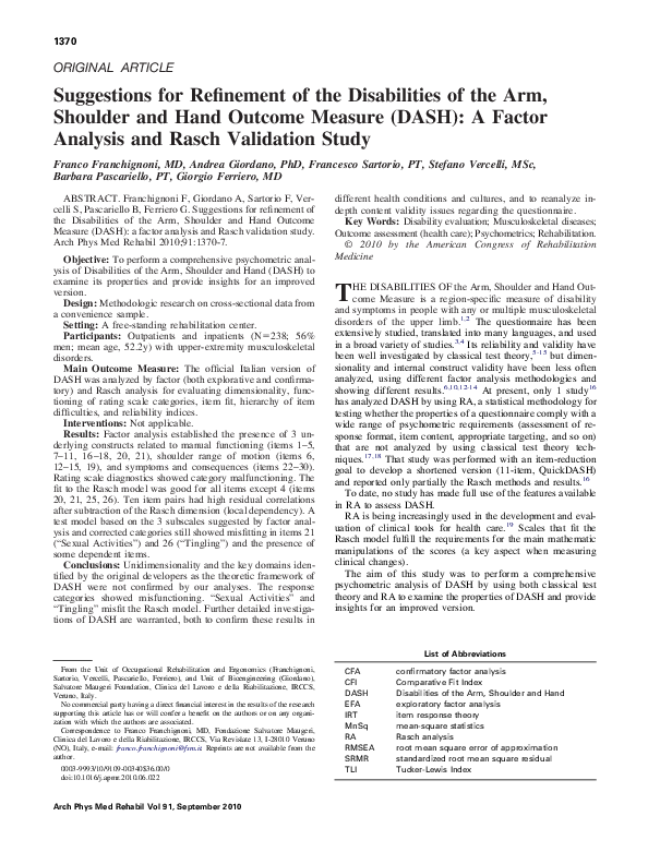 (PDF) Suggestions for Refinement of the Disabilities of the Arm ...