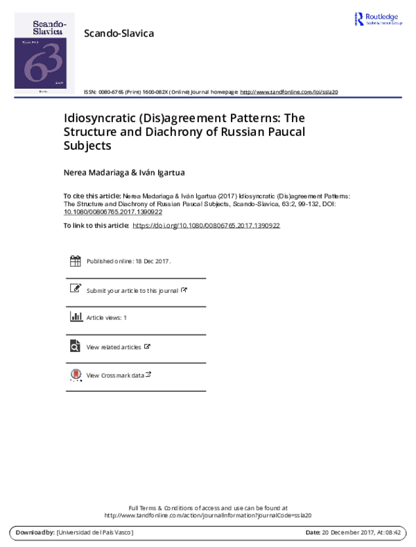 (PDF) 'Idiosyncratic (Dis)agreement Patterns: The Structure and ...