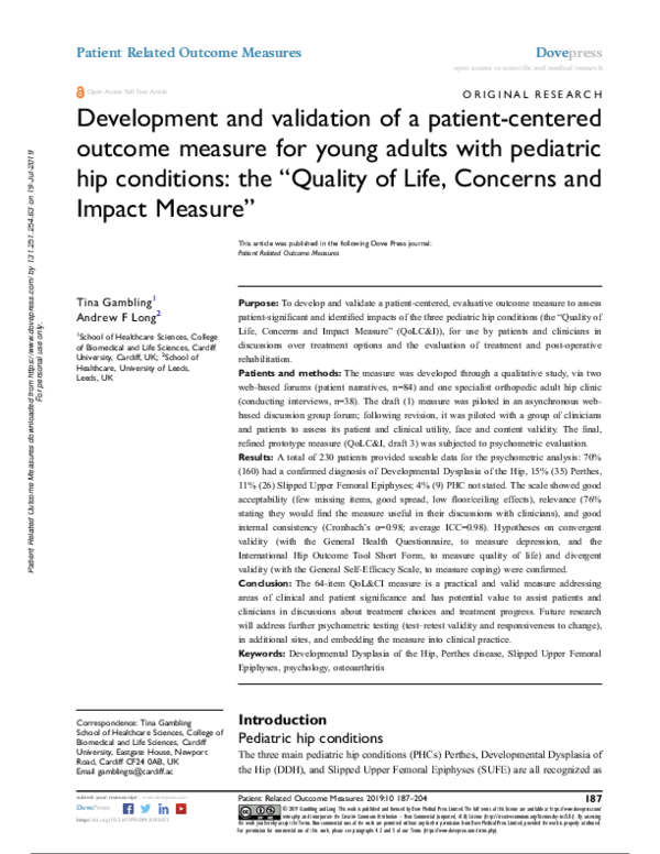 (PDF) Development and Validation of a Patient-Centered Health-Related ...