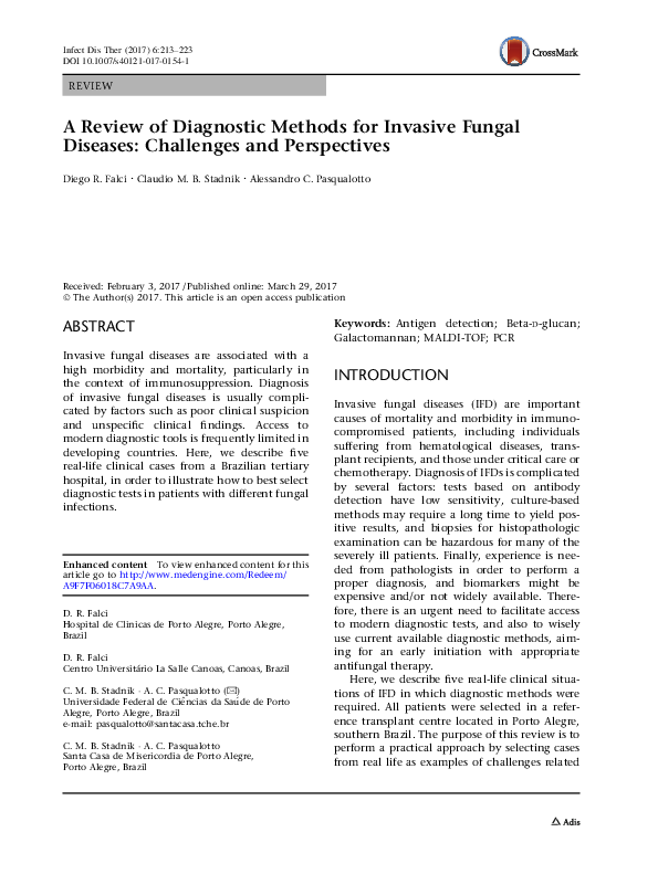 (PDF) A Review of Diagnostic Methods for Invasive Fungal Diseases ...