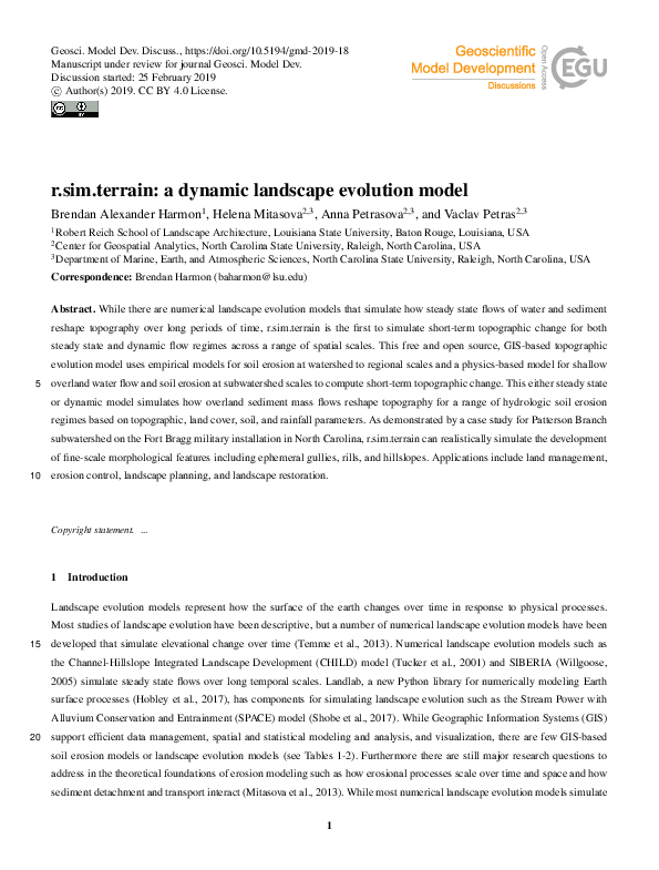 (PDF) R.SIM.TERRAIN: A Dynamic Landscape Evolution Model