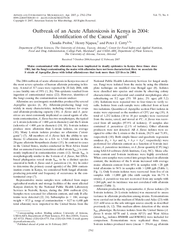 (PDF) Outbreak of an acute aflatoxicosis in Kenya 2004: identification ...