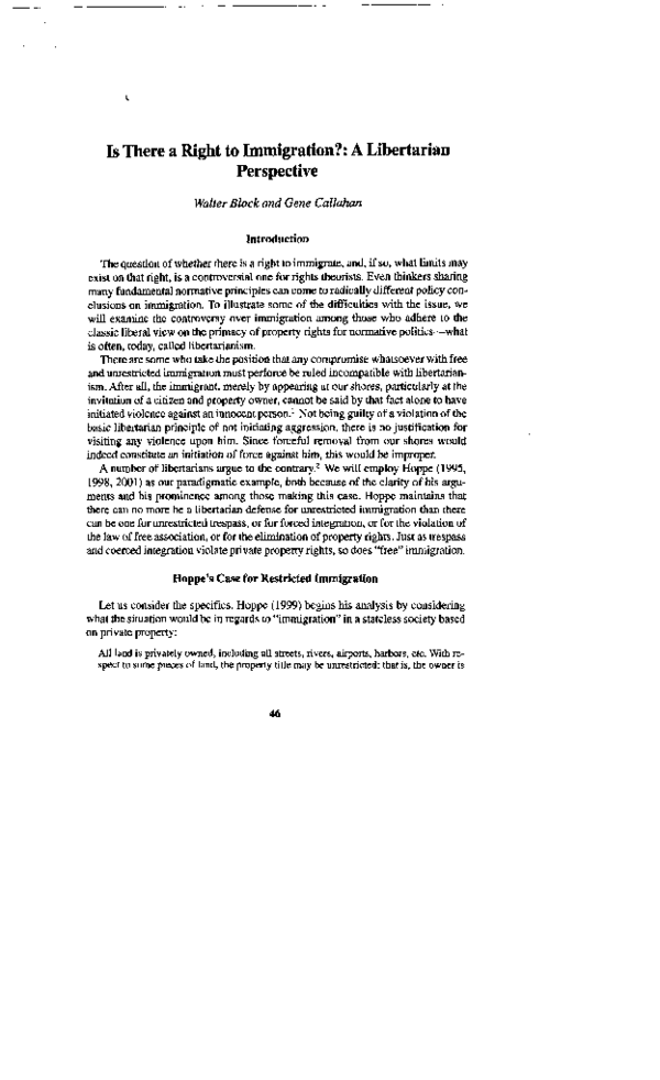 (PDF) Is there a right to immigration?: A libertarian perspective