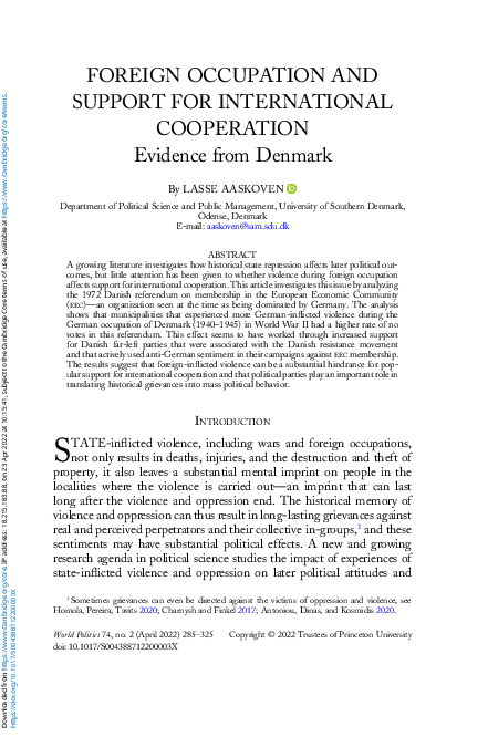 (PDF) Foreign Occupation and Support for International Cooperation