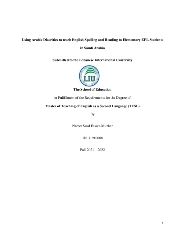 (PDF) Using Arabic Diacritics to teach English Spelling and Reading to ...