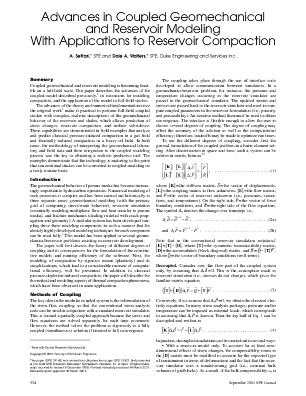 (PDF) Advances in Coupled Geomechanical and Reservoir Modeling With ...