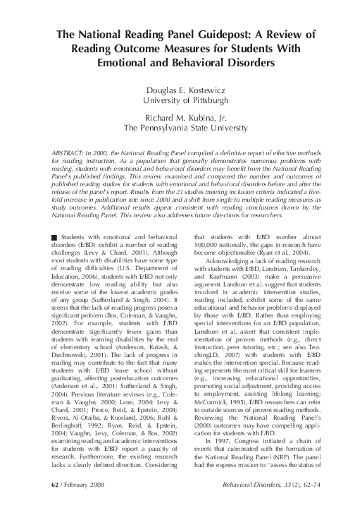 (PDF) The National Reading Panel Guidepost: A Review of Reading Outcome ...