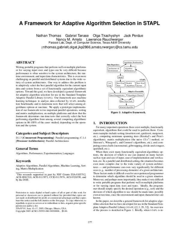 (PDF) A framework for adaptive algorithm selection in STAPL