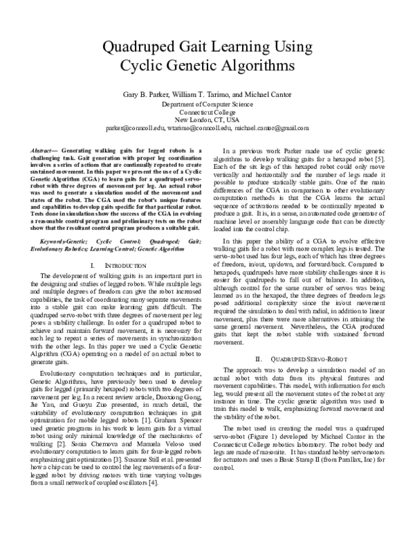 (PDF) Quadruped gait learning using cyclic genetic algorithms