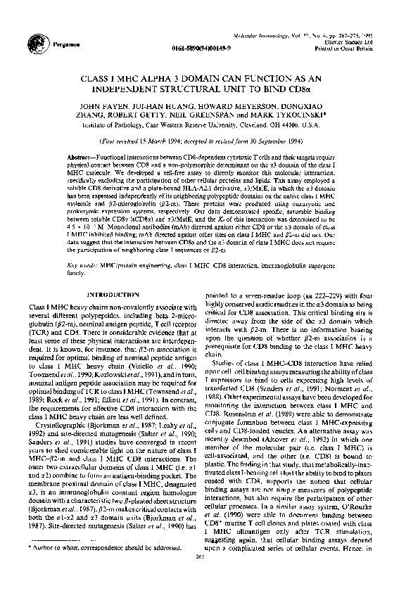 (PDF) Class I MHC alpha 3 domain can function as an independent ...
