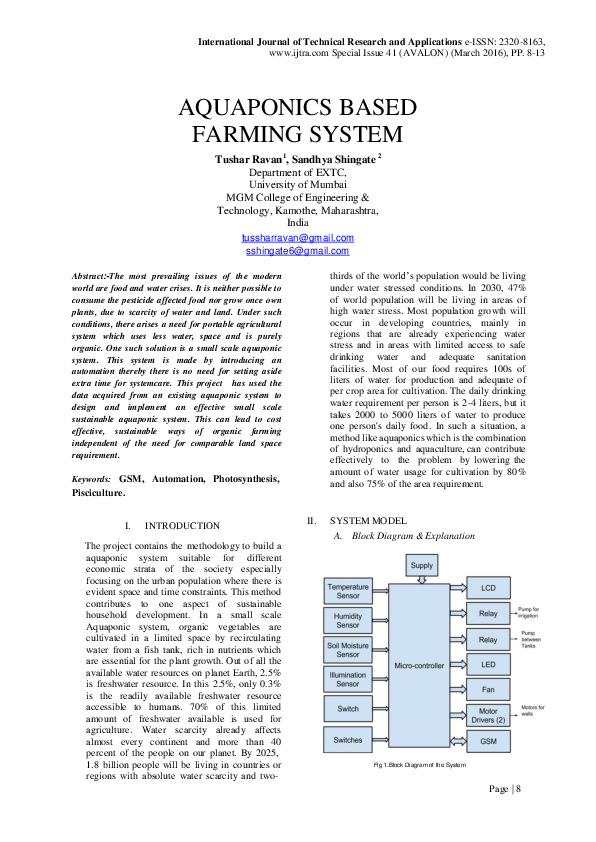(PDF) Aquaponics Based Farming System (PDF) Aquaponics Based Farming System