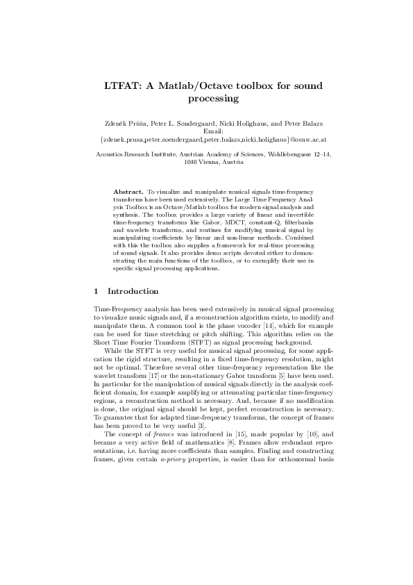 (PDF) LTFAT: A Matlab/Octave toolbox for sound processing