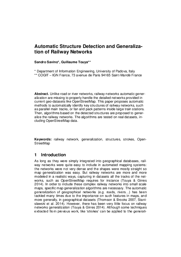 (PDF) Automatic Structure Detection and Generalization of Railway Networks