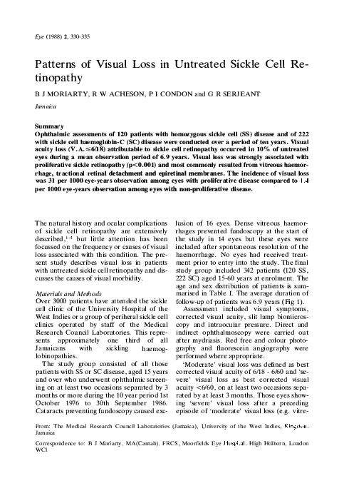 (PDF) Patterns of visual loss in untreated sickle cell retinopathy