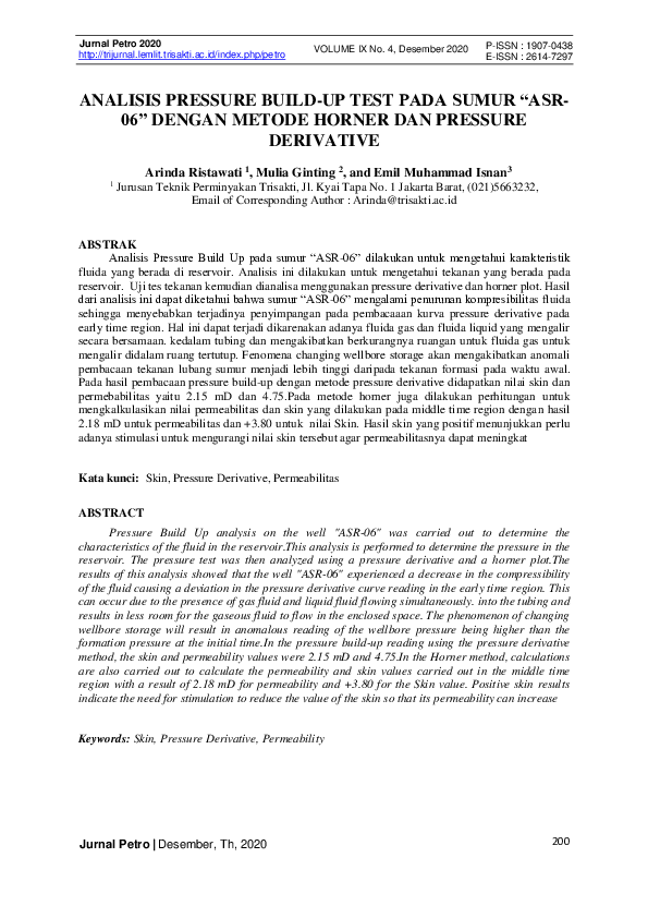 (PDF) Analysis Pressure Build-Up Test Pada Sumur “ASR-06” Dengan Metode ...