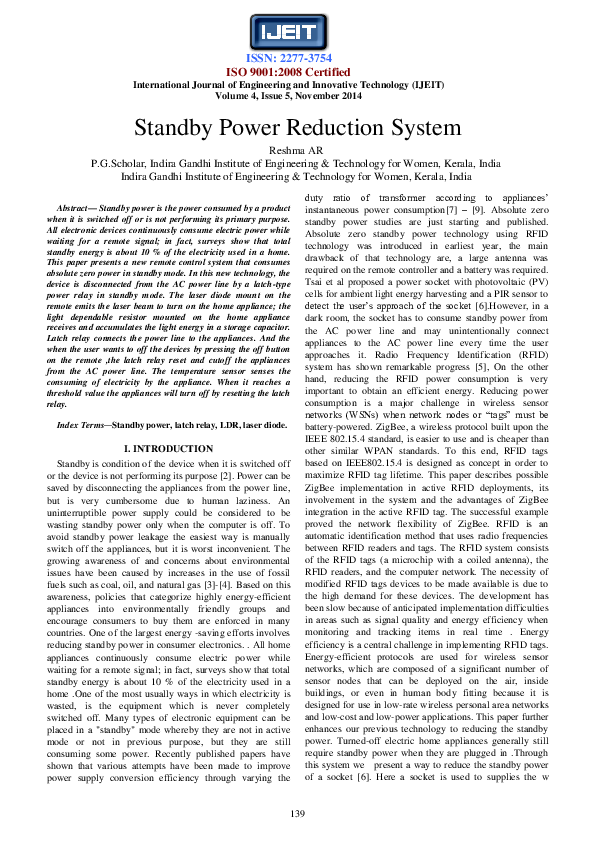 (PDF) Standby Power Reduction System