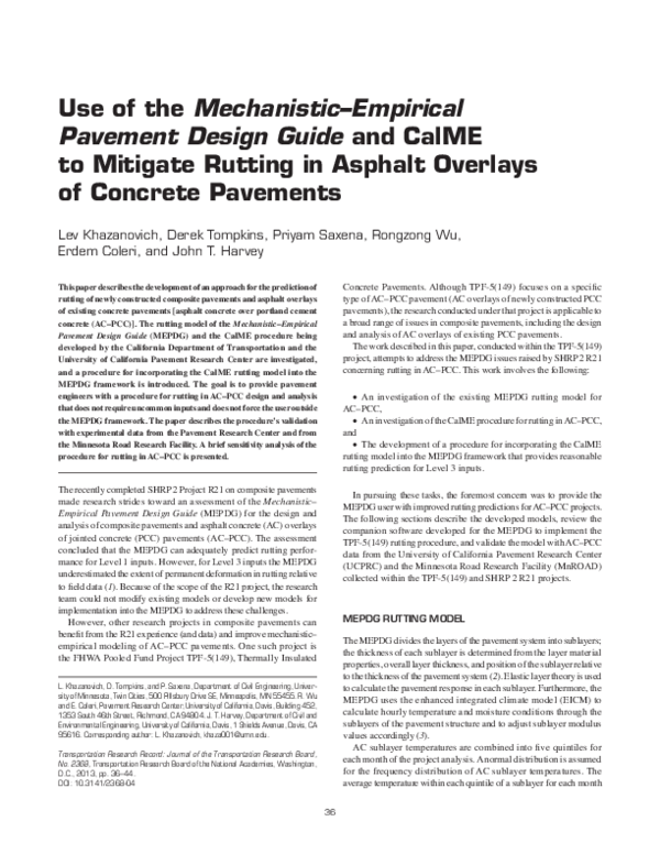 (PDF) Use of Mechanistic–Empirical Pavement Design Guide for Mix Performance Evaluation Using ...