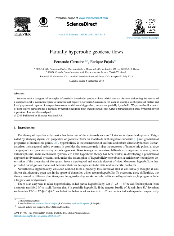Pdf Partially Hyperbolic Geodesic Flows