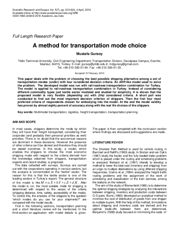 (PDF) A method for transportation mode choice