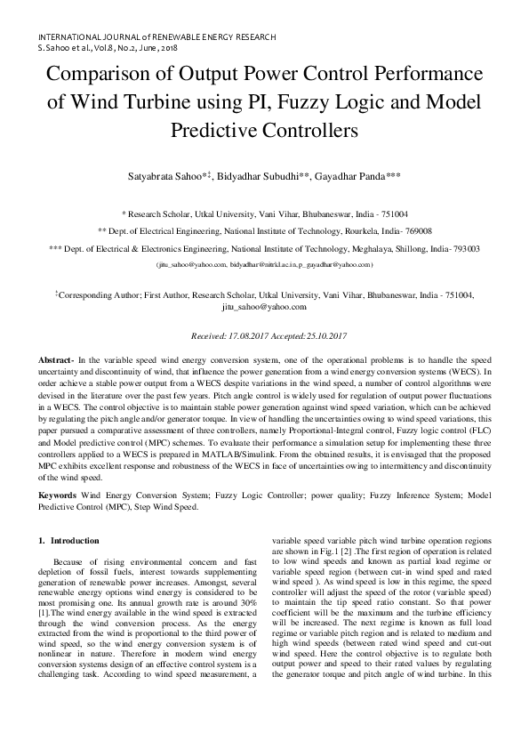 Pdf Comparison Of Output Power Control Performance Of Wind Turbine