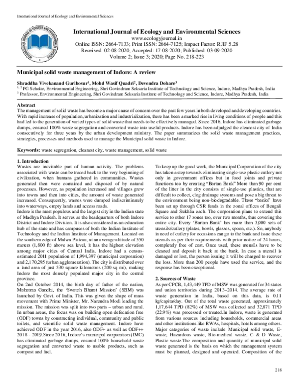 (PDF) Municipal solid waste management of Indore: A review