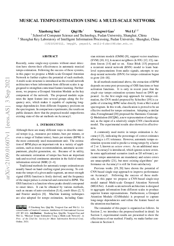 Pdf Musical Tempo Estimation Using A Multi Scale Network