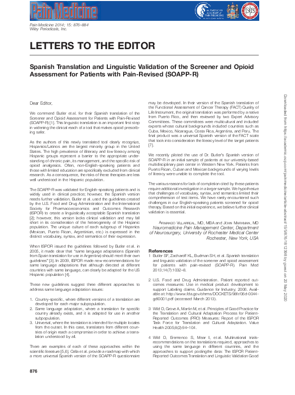 (PDF) Spanish Translation and Linguistic Validation of the Screener and ...