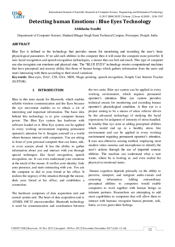 (PDF) Detecting Human Emotions Blue Eyes Technology